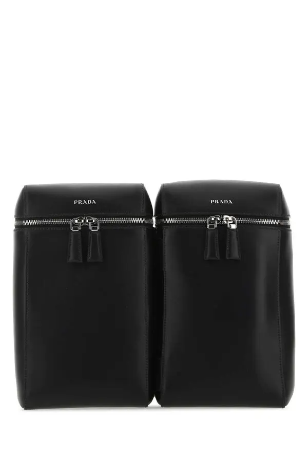 Prada Style Leather Backpack For With Silver-tone Hardware