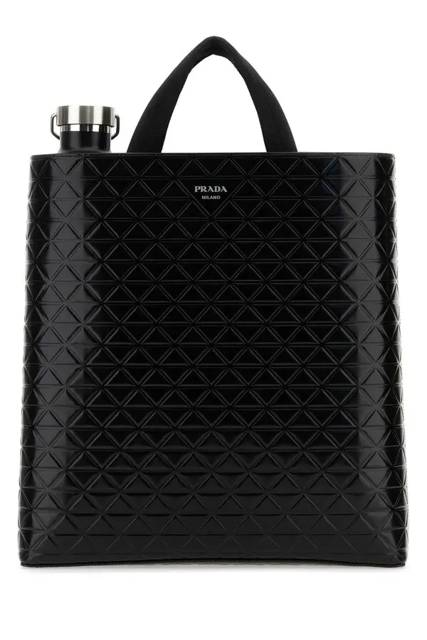 Prada Leather Shopping Handbag With Silver-tone Hardware