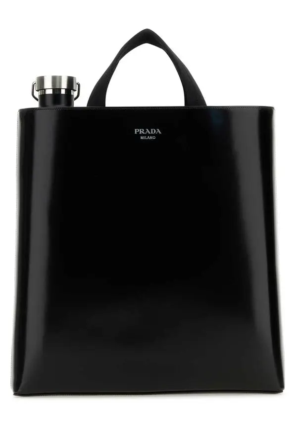 Prada Leather Shopping Handbag With Silver Hardware