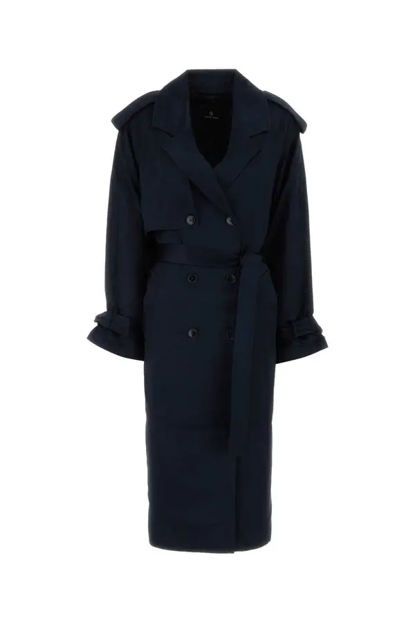 ANINE BING Satin Rickie Trench Jacket - Blue