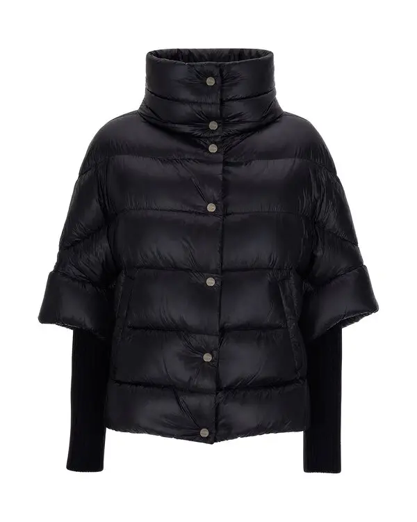 Herno Puffer Cape Jacket With High Collar - Nero