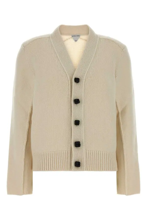 Bottega Veneta Ivory Wool Blend Shawl Collar Cardigan