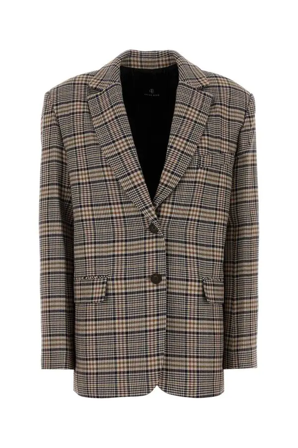 ANINE BING Embroidered Jacquard Quinn Blazer - Checked