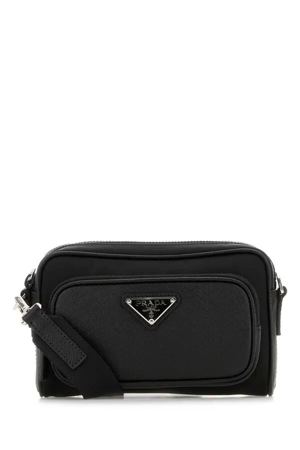 Prada Practical Crossbody Handbag With Re-nylon And Leather, 18 Cm Width X 11 Cm Height X 5 Cm Depth