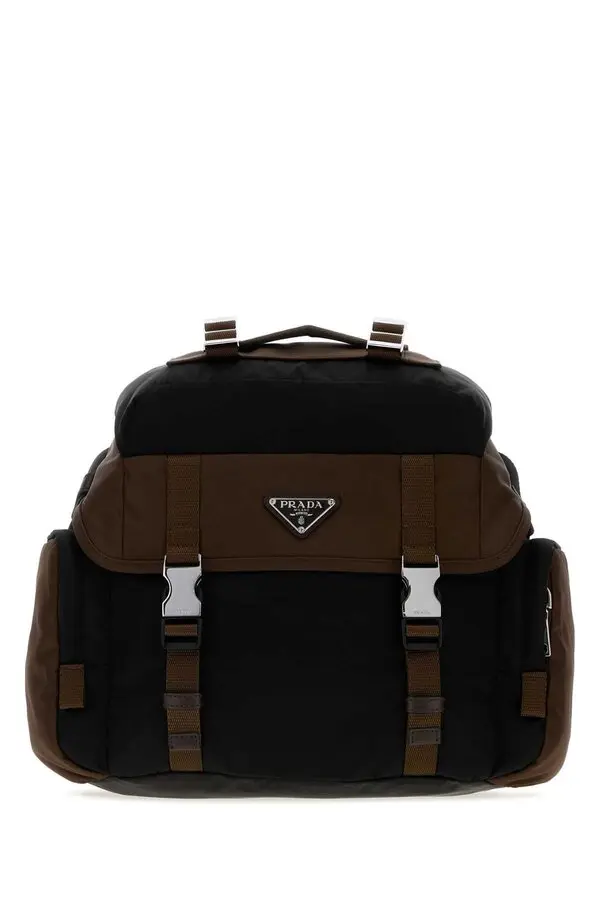 Prada Two-tone Re-nylon Mini Crossbody Handbag With Silver Metal Finish