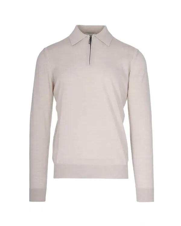 PAOLO PECORA Long Sleeve Zip-neck Knit Polo