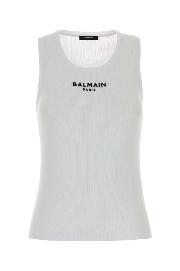 Balmain Ribbed Cotton Tank Top - White