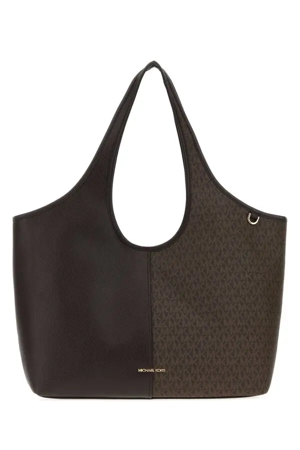 Michael Kors Large Henly Shopping Handbag In Chocolate Canvas And Leather