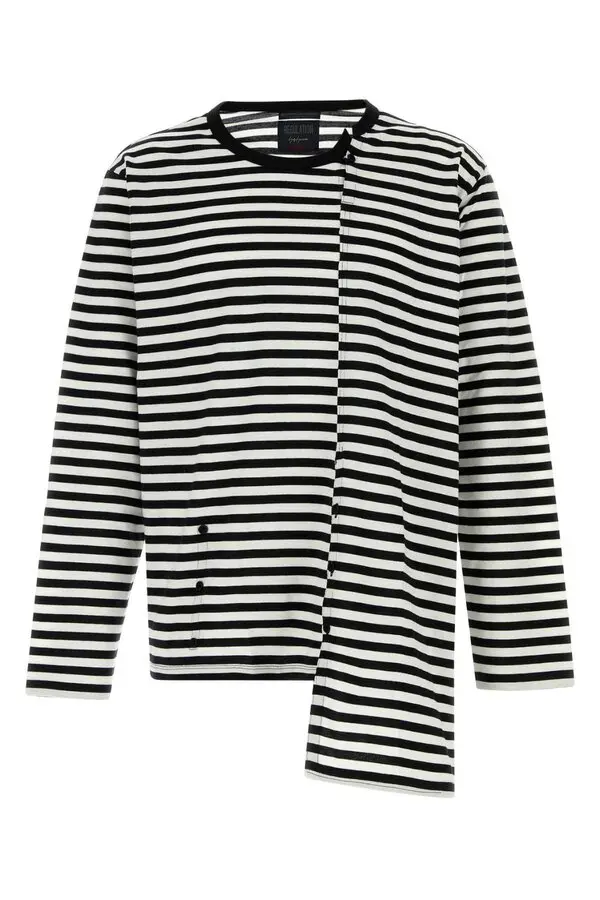 Yohji Yamamoto Embroidered Cotton T-shirt With Striped Detailing