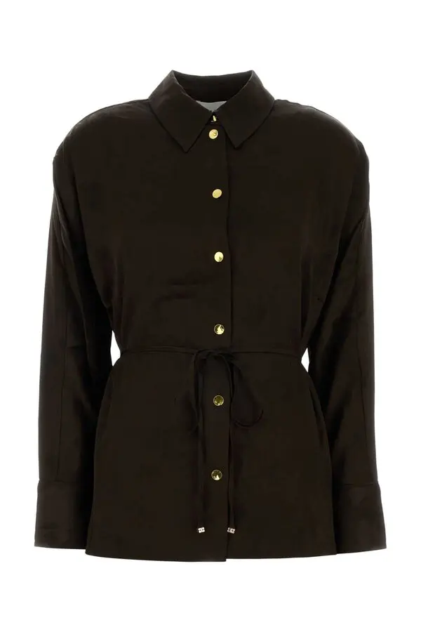 GANNI Satin Button-front Shirt - Brown