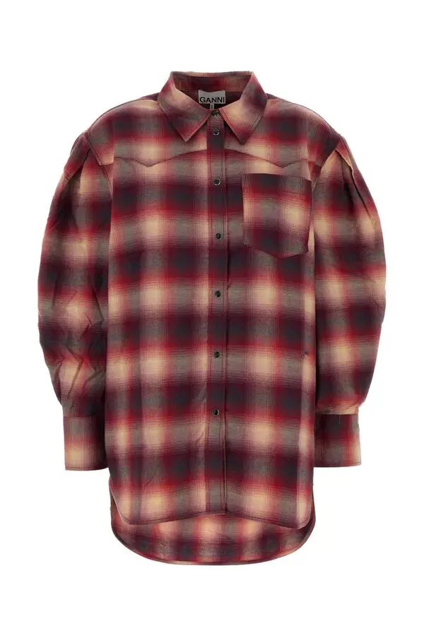 GANNI Embroidered Flannel Oversized Shirt