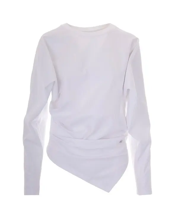 GANNI Sheer Long Sleeve Wrap Hem Top - Bright White