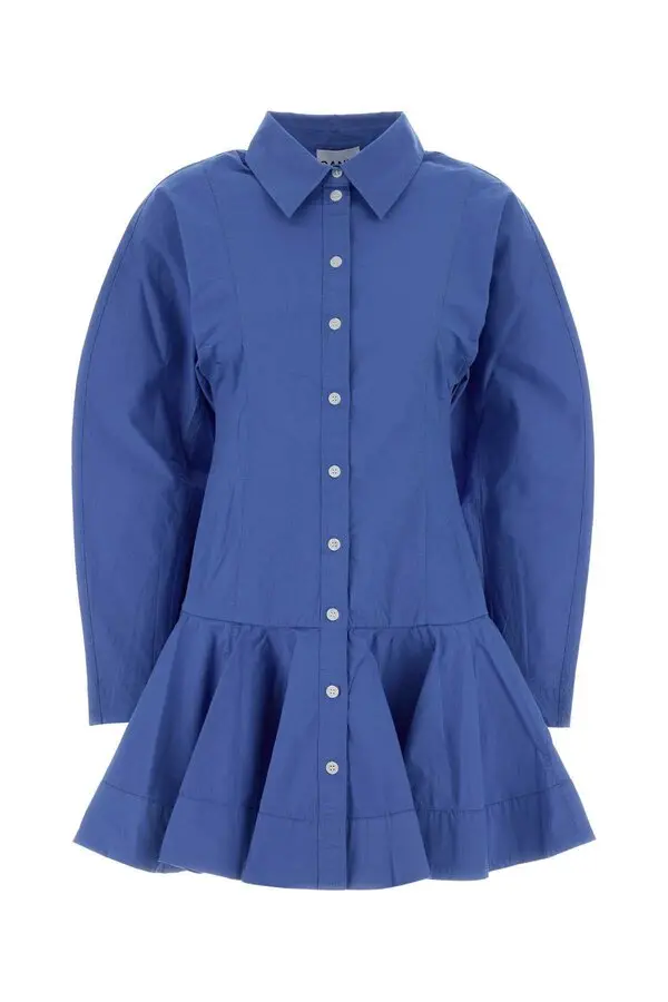 GANNI Stretch Poplin Mini Shirt Dress