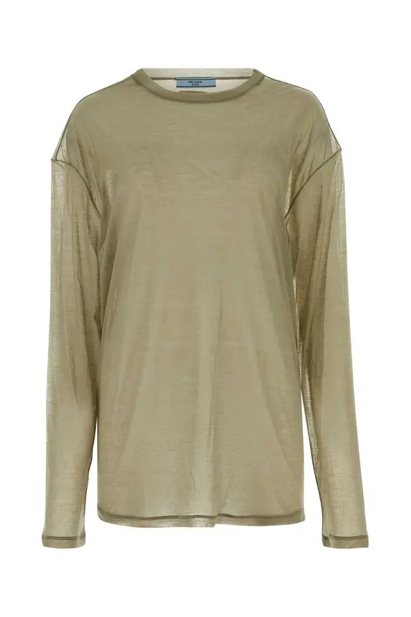 Prada Oversize Lyocell-silk Long Sleeve T-shirt - Green