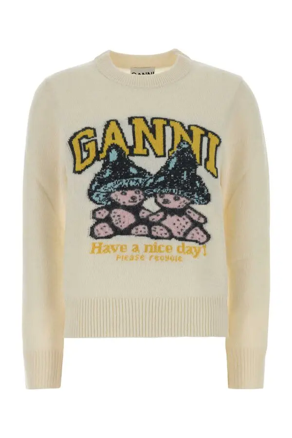 GANNI Wool-blend Sweater With Banana Graphic - White
