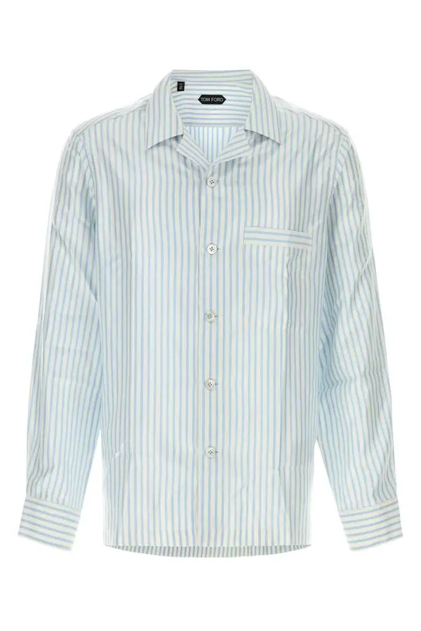 TOM FORD Embroidered Satin Striped Shirt - Stripped