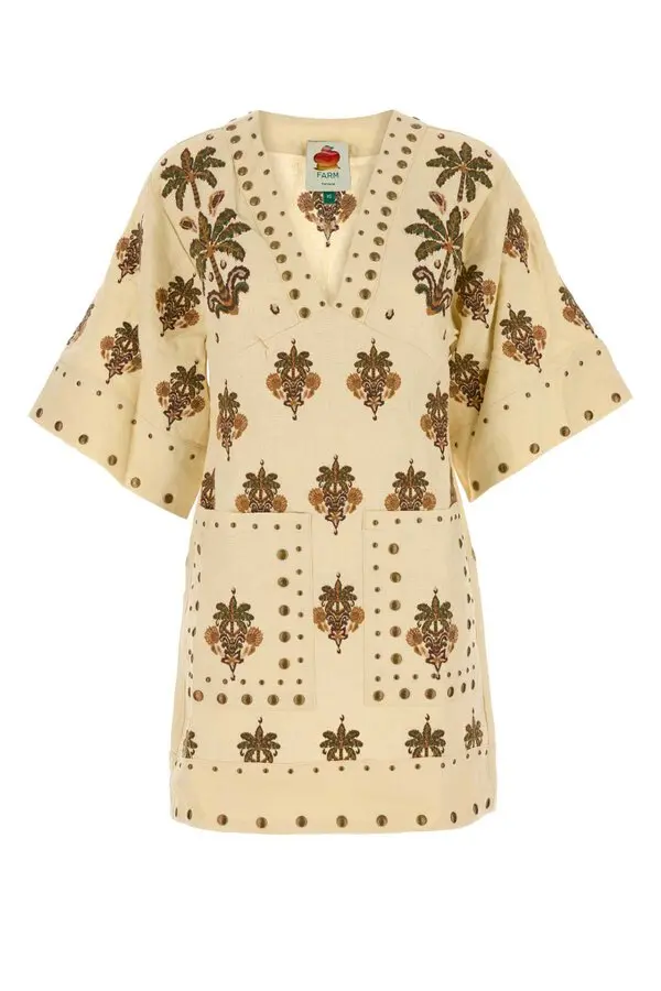 Farm Rio Embroidered Linen Tunic Dress