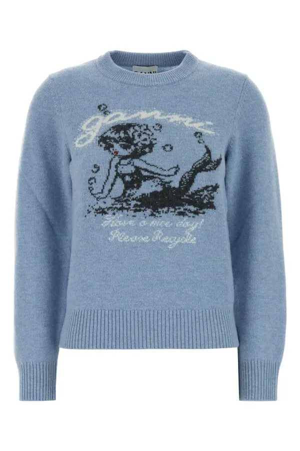 GANNI Wool Blend Knit Sweater With Graphic Print