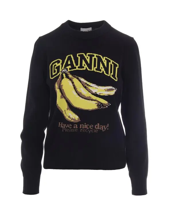 GANNI Organic Cotton Banana Graphic Sweater - Black