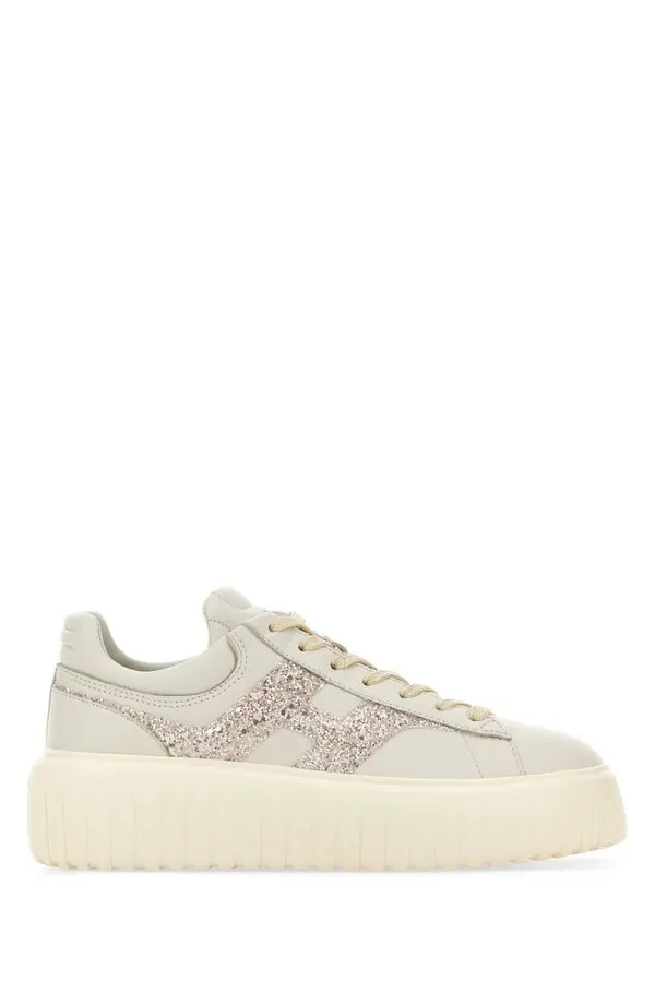 Hogan Chalk Leather Platform Sneaker With 4 Cm Sole