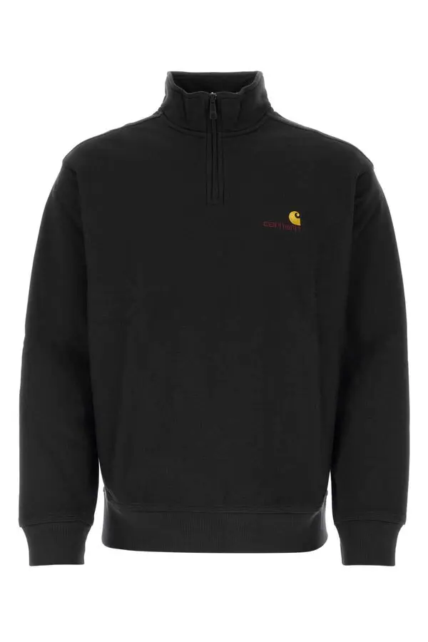 Carhartt Work In Progress Cotton-blend American Script Half-zip Sweatshirt - Black