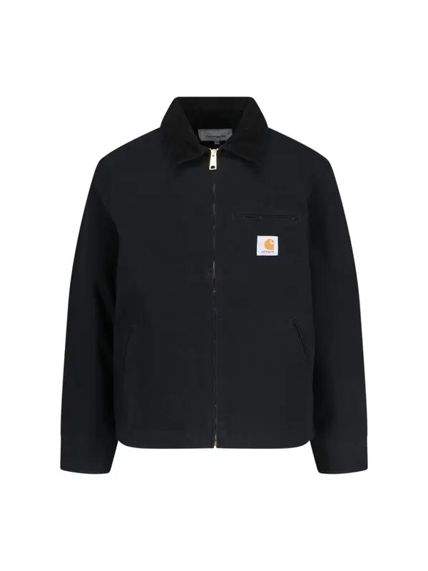 Carhartt Work In Progress Cotton Detroit Jacket With Ribbed Collar - Black