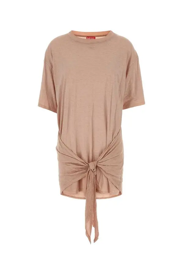 DIESEL® Hemp-cotton T-shirt Dress With Knotted Detail - Pink