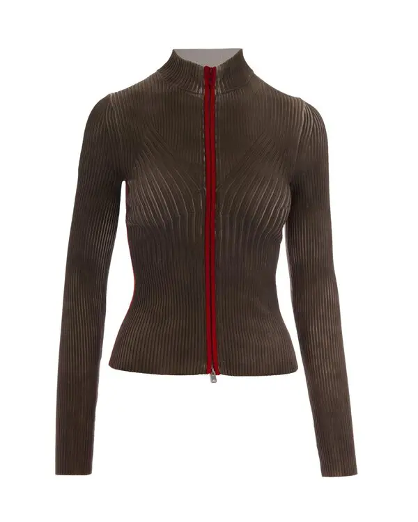 DIESEL® Ribbed Zip Front Mock Neck Sweater