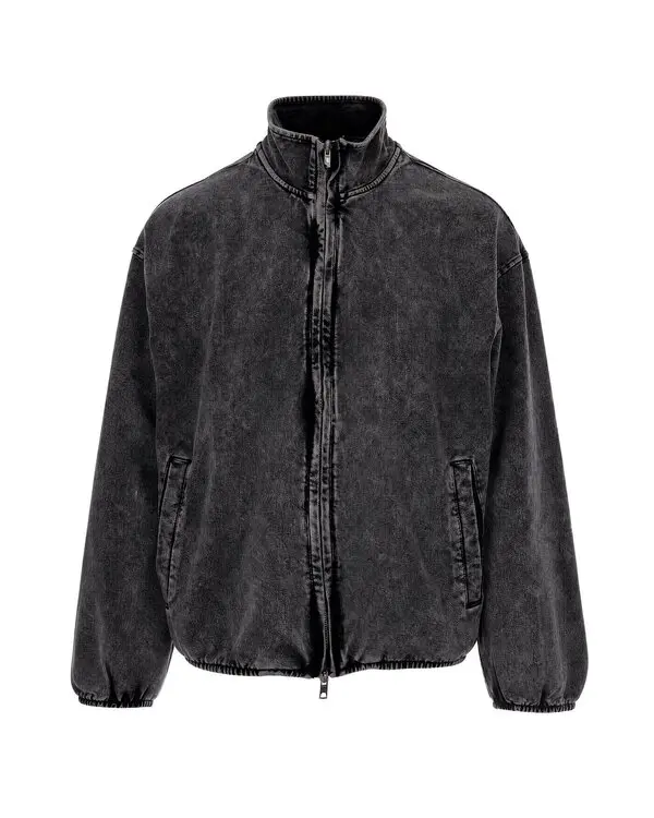 DIESEL® Washed Denim Zip-up Jacket With Stand Collar - Black/denim