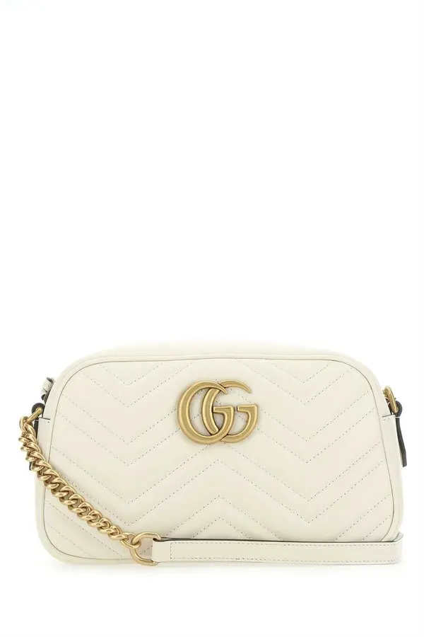 Gucci Ivory Leather Mini Marmont Crossbody Handbag - White