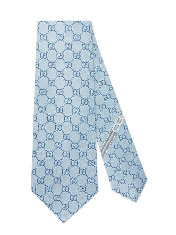 Gucci Double G Motif Silk Neck Tie - Azzurro