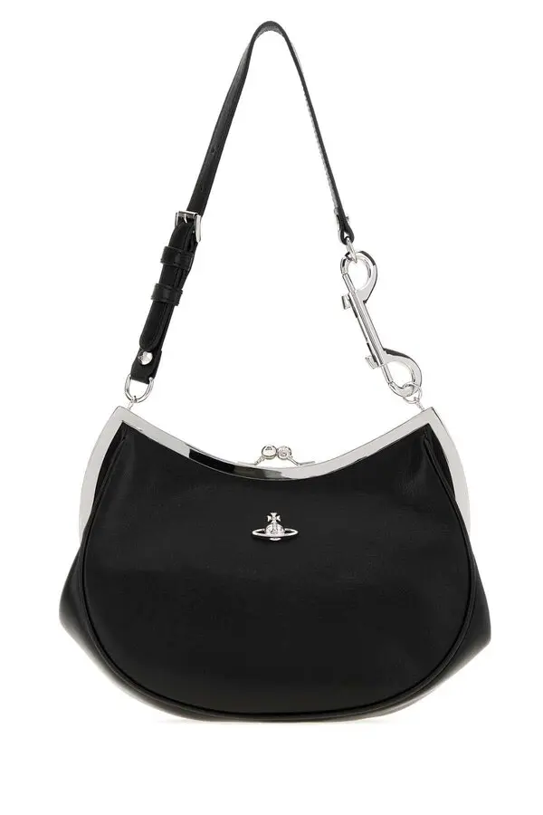 VIVIENNE WESTWOOD Charm Frame Purse Shoulder Handbag In 100% Calf Leather - Black