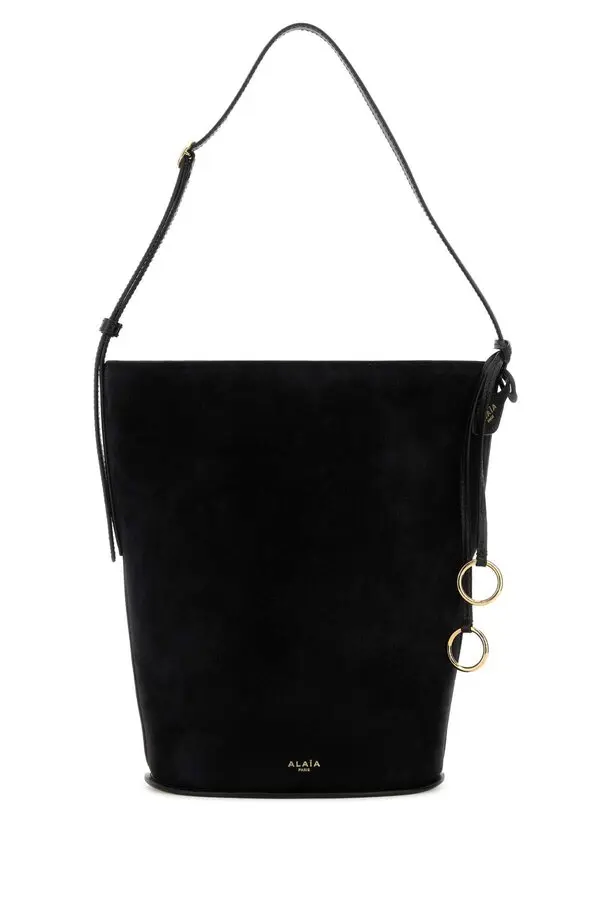 Alaïa Ovine Suede Bucket Handbag With Golden Hardware - Black