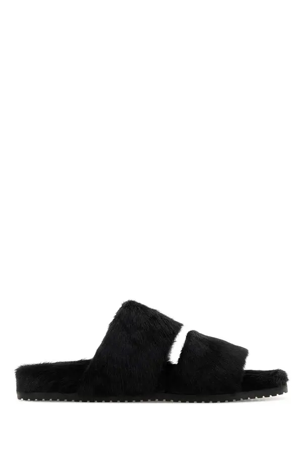 Dolce & Gabbana Leather & Calf Hair Casual Slippers - Black