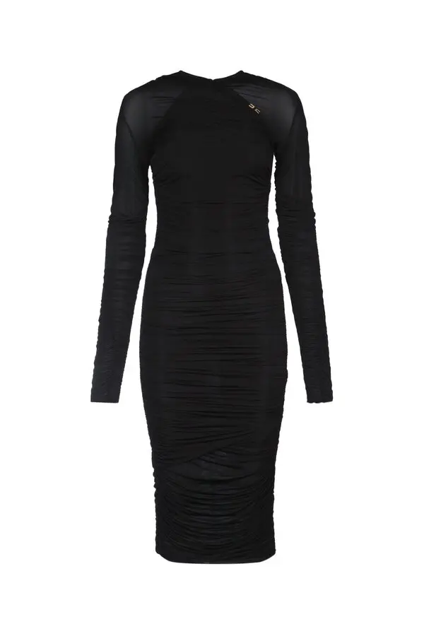 Elisabetta Franchi Long-sleeve Ruched Midi Gown