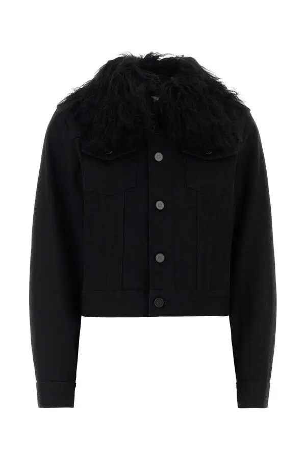 Alaïa Cropped Denim Jacket With Spread Collar - Black