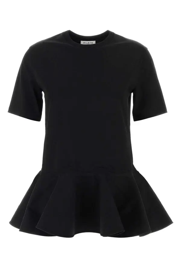 Alaïa Cotton T-shirt With Peplum Detail - Black