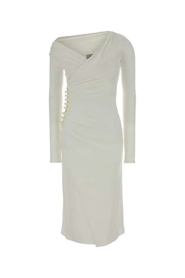 Elisabetta Franchi Midi Gown With Scoop Neck And Draped Detail