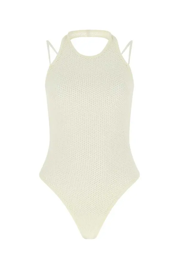 ANDREĀDAMO Ivory Stretch Viscose Blend Bodysuit