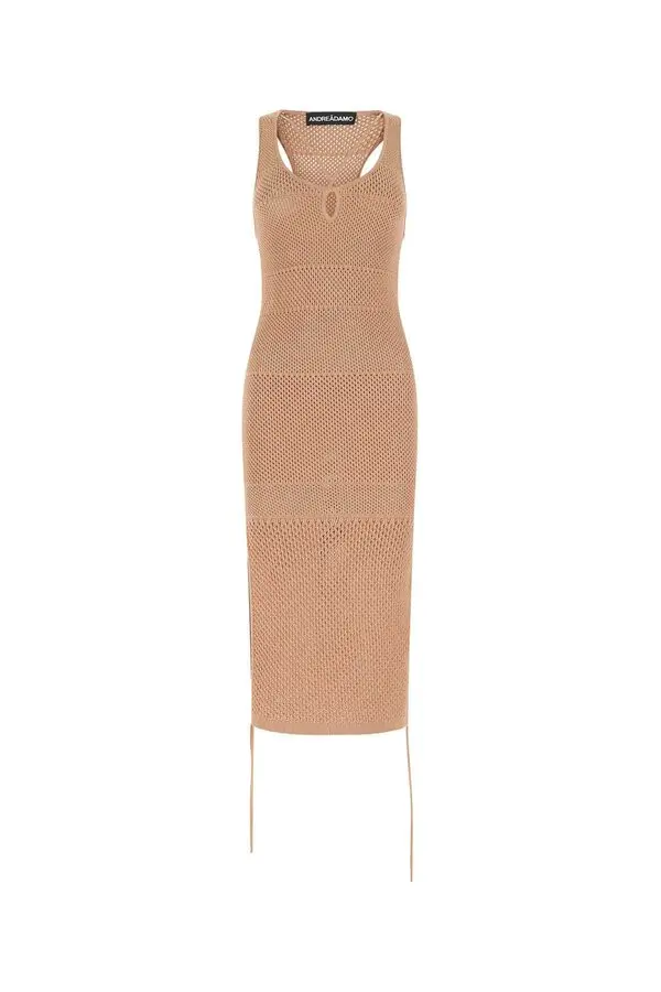 ANDREĀDAMO Biscuit Stretch Mesh Mini Dress