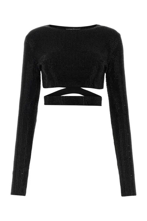 ANDREĀDAMO Embellished Viscose-blend Top - Black