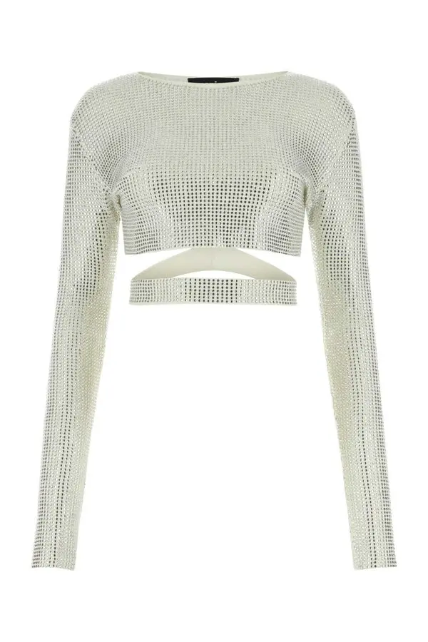 ANDREĀDAMO Embellished Viscose-blend Top - White