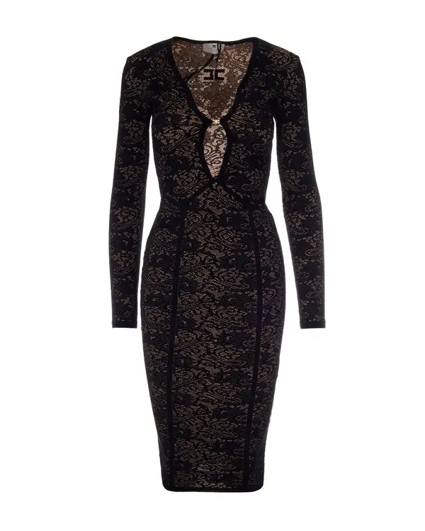 Elisabetta Franchi Long-sleeve Lace Midi Dress - Nero/pelle
