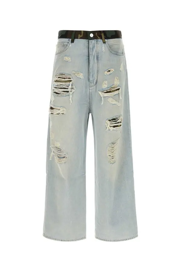 Amiri Distressed Wide-leg Denim Jeans With Camouflage Detail