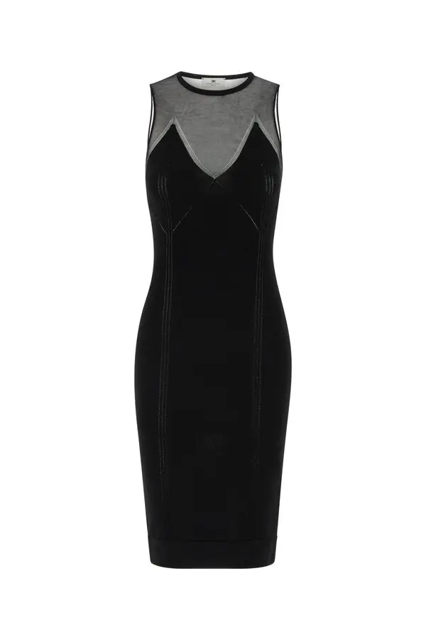 Elisabetta Franchi Knit Midi Dress With Mesh Overlay