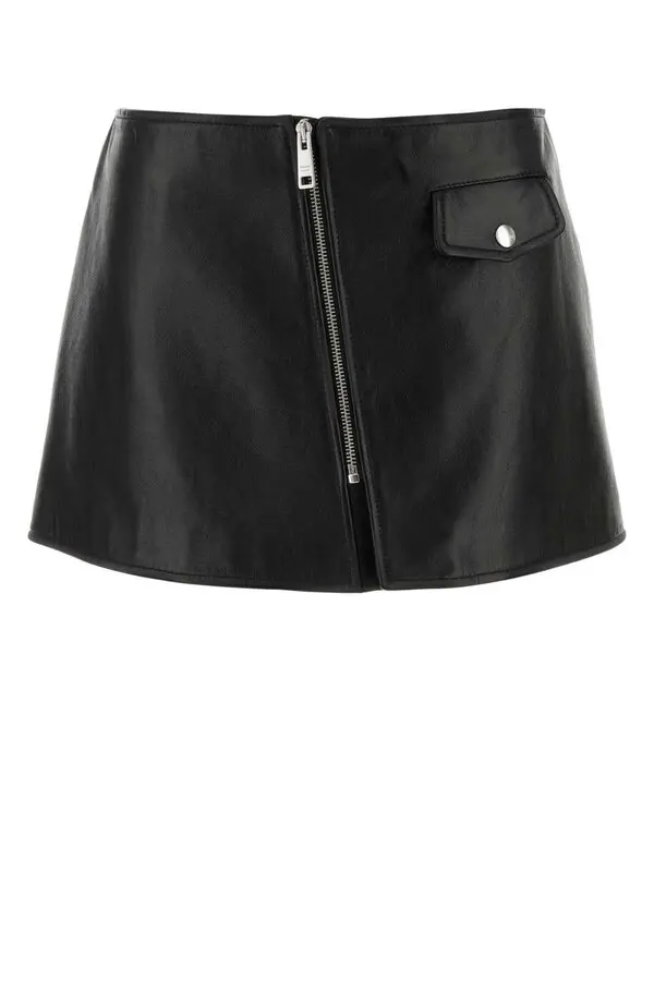 Prada Leather Mini Skirt With Zip Closure