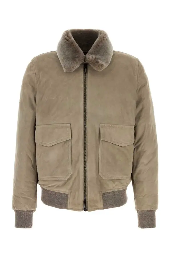 MOORER Suede Bomber Jacket With Fur Collar