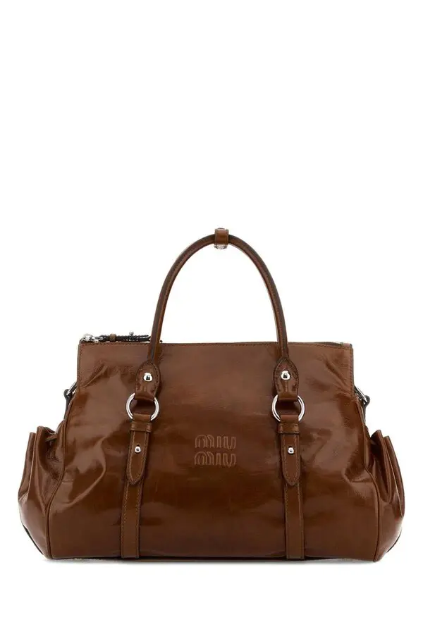 Miu Miu Vitello Leather Handbag With Adjustable Shoulder Strap - Brown