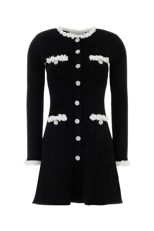 SELF-PORTRAIT Chenille Knit Mini Dress With Flower Trim