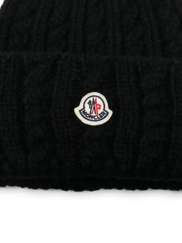 Moncler Logo Wool Beanie - Black